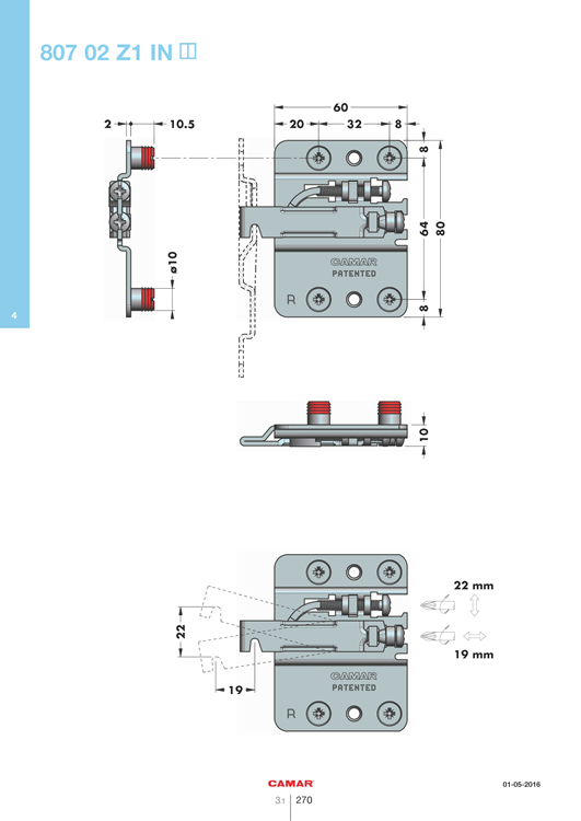 Kastophanger CAMAR 807.02.Z1.IN.DX R + drevels - Du Pont BV