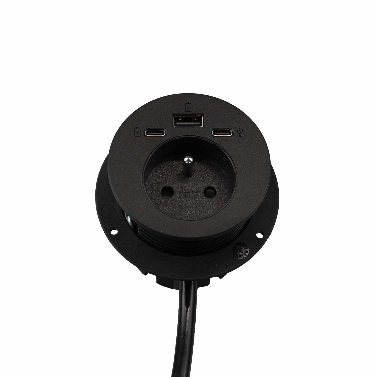 EXIT SPOT 60mm ZWART stopcontact B/FR+USBA+2xUSB-C - Du Pont BV